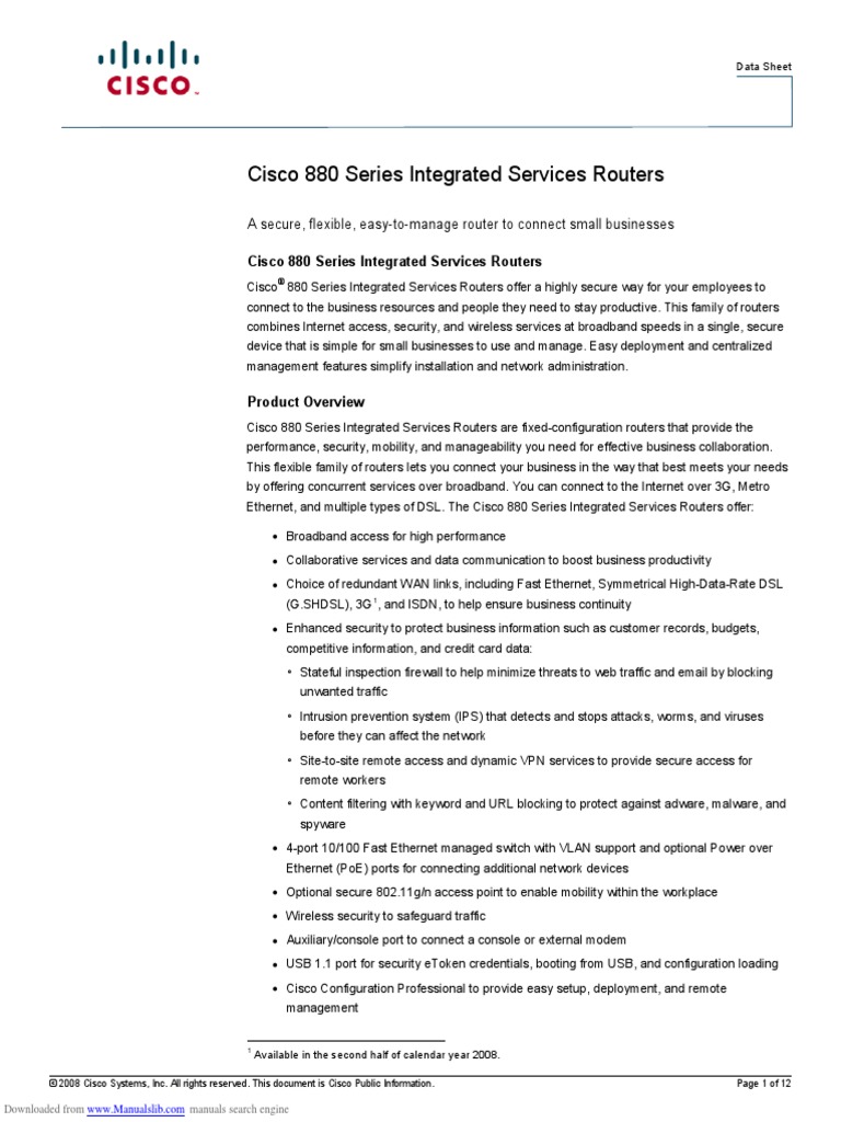 Cisco 880 Series Integrated Services Routers: A Secure, Flexible, Easy ...