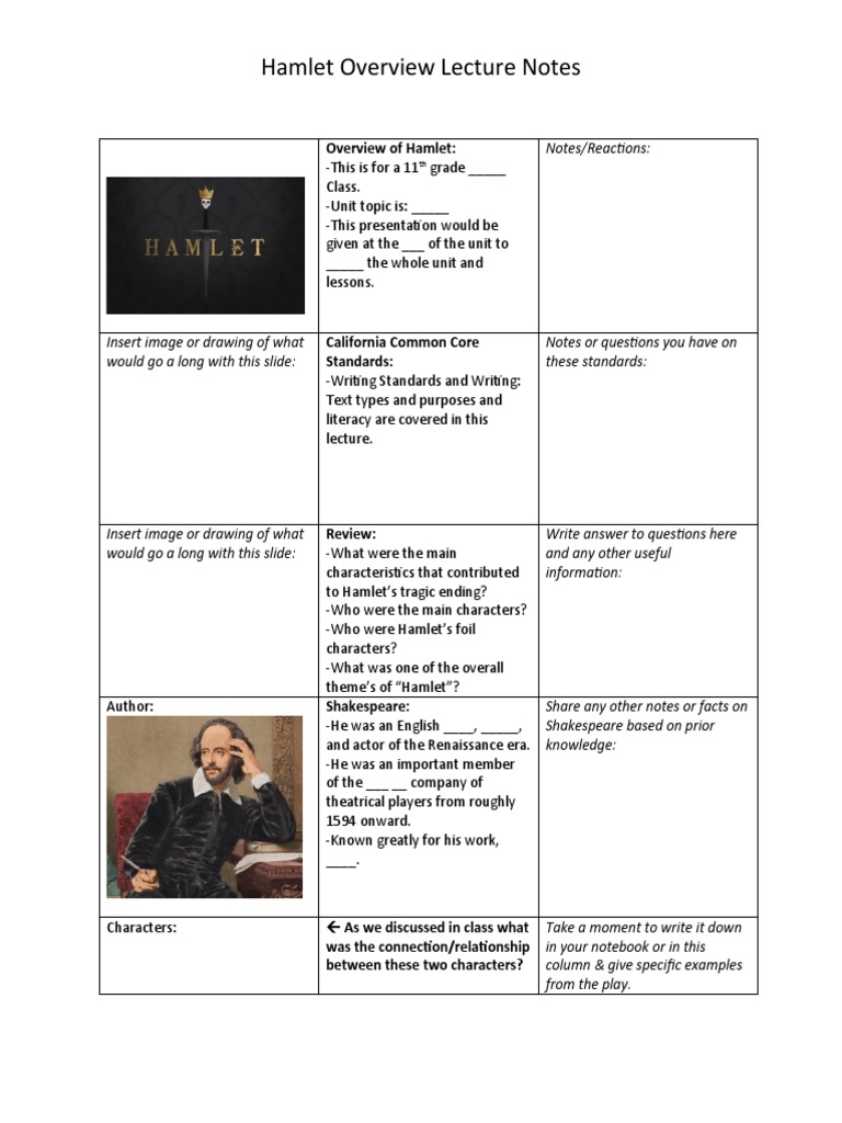 Lecture Notes Guide Notes | PDF | Hamlet