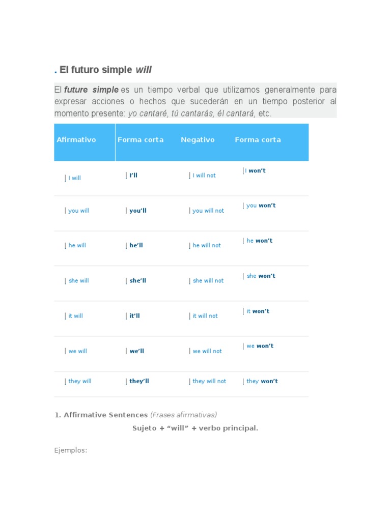 Uso del futuro simple con "will" | PDF | Verbo | Morfología