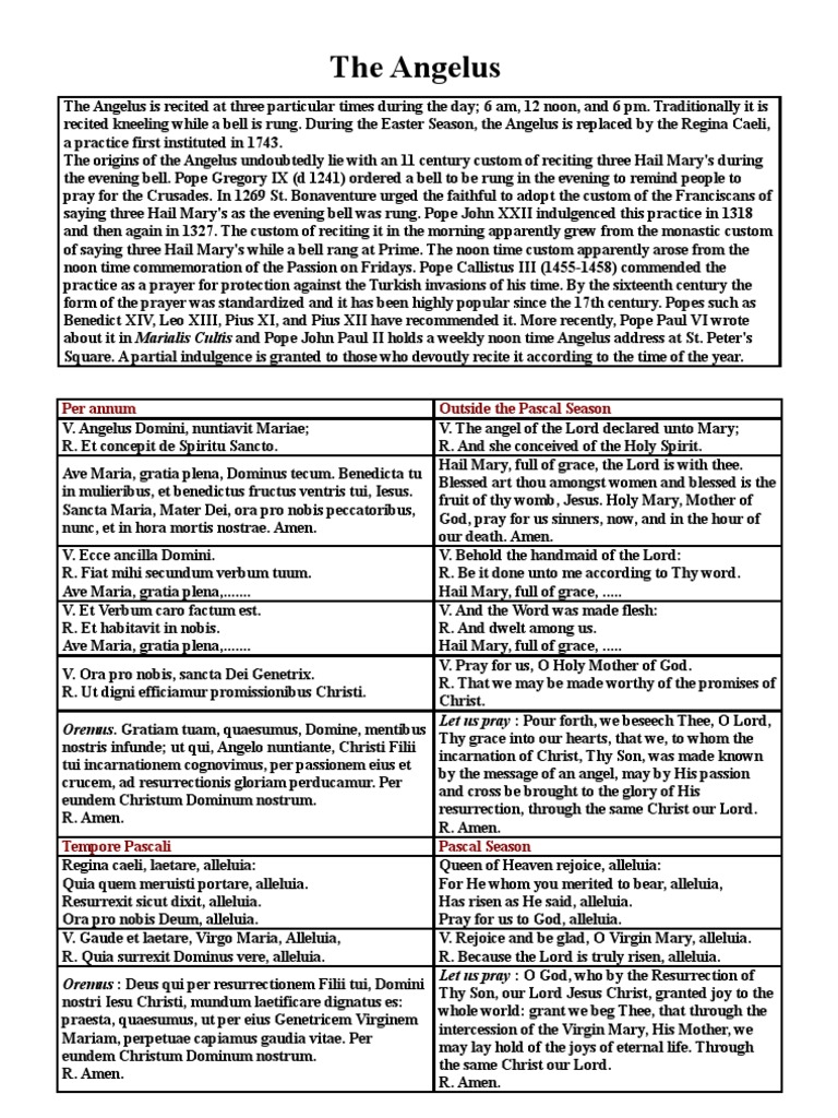 The Angelus | PDF | Catholic Liturgy | Western Christianity