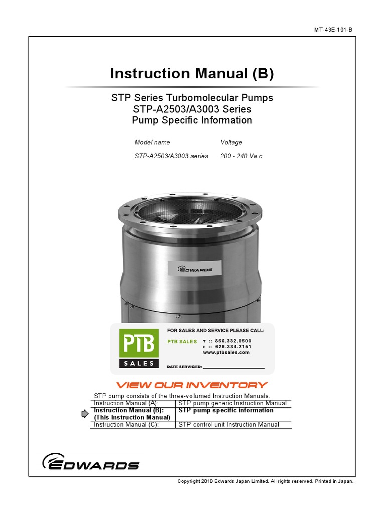 Instruction Manual (B) : STP Series Turbomolecular Pumps STP-A2503 ...