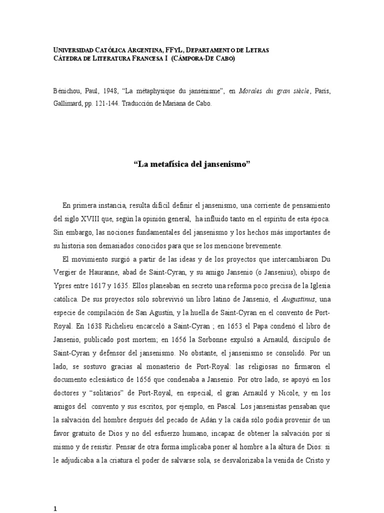 Jansenismo: Influencia y Conflictos | PDF | Razón | Gracia en el ...