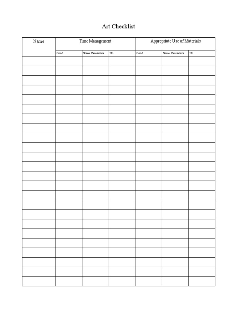 Art Checklist: Time Management Appropriate Use of Materials | PDF