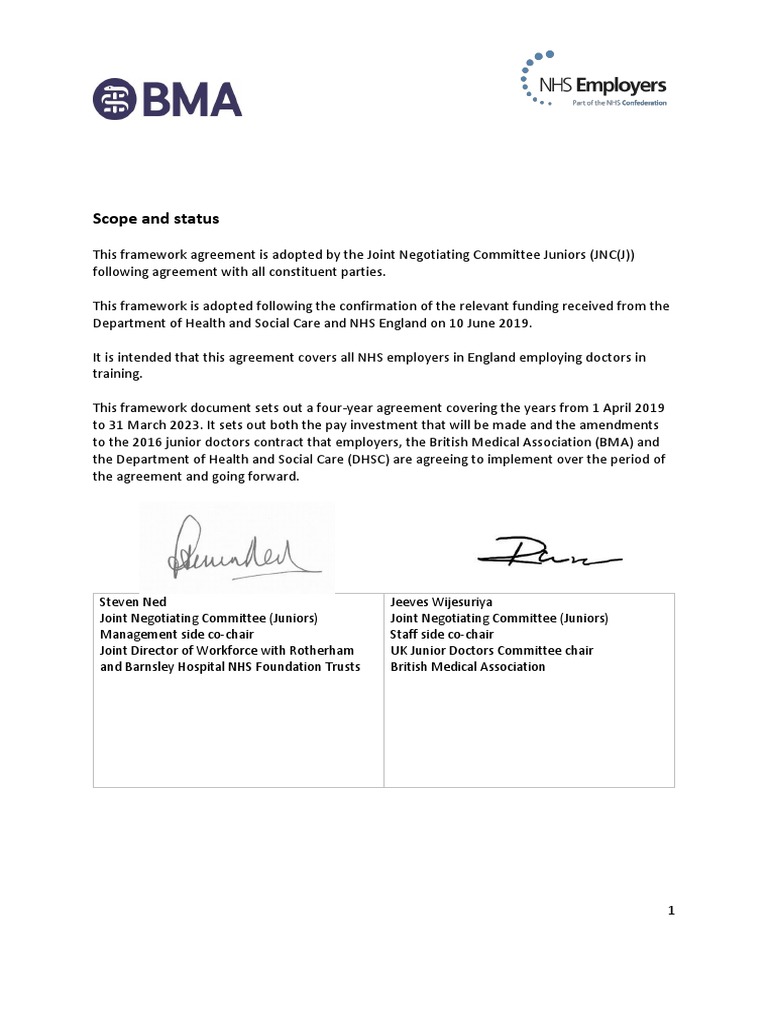 BMA Framework Agreement Juniors Contract 2019 | PDF | National Health ...