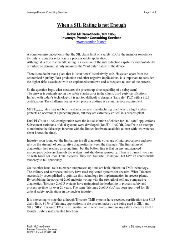 When A SIL Rating Is Not Enough PDF | PDF | Safety | Systems Engineering