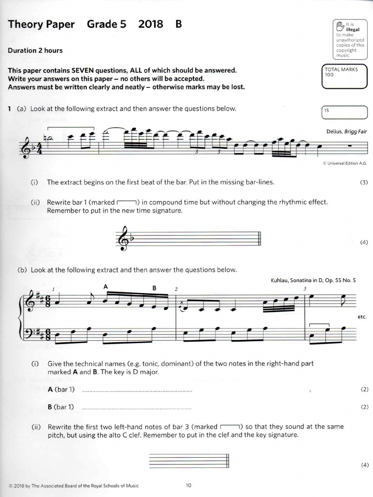 Grade 5 Theory 2018 B | PDF
