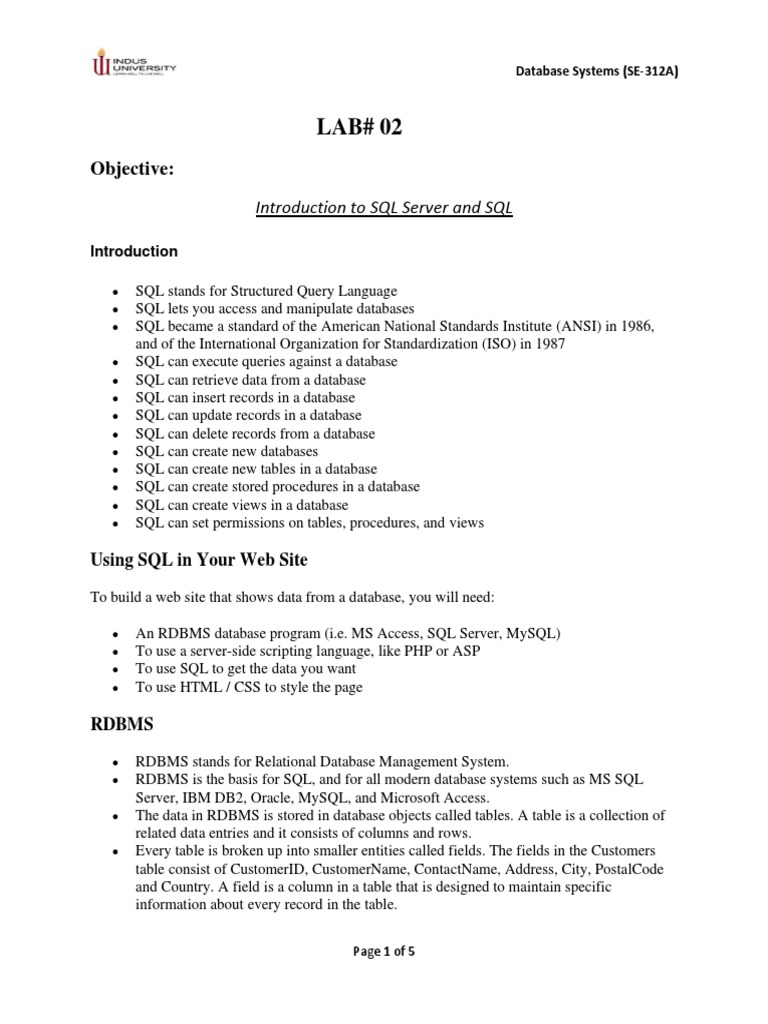 An Introduction to Structured Query Language (SQL) and Relational Database Concepts | PDF ...