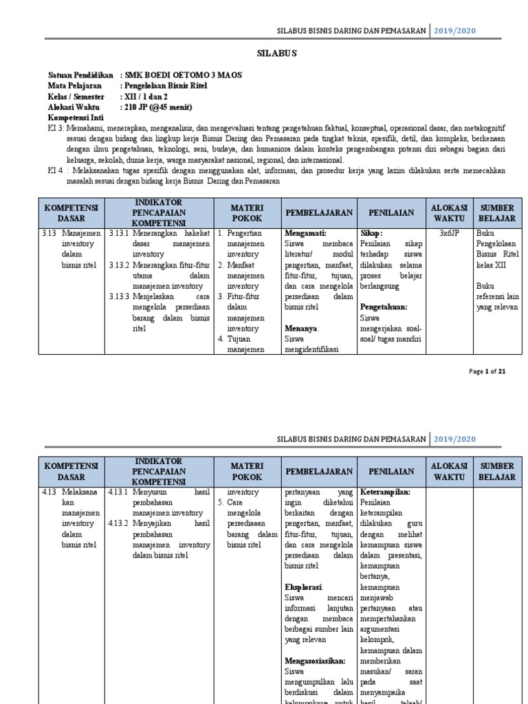 Silabus PBR Xii | PDF