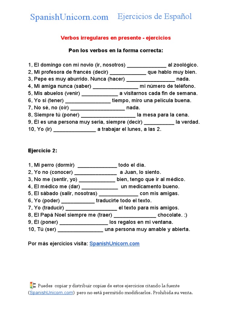 Verbos Irregulares En Presente2 Spanish Unicorn Learn Spanish: Present