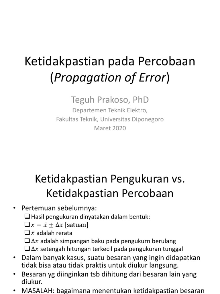 Ketidakpastian Pada Percobaan (Propagation of Error) PDF | PDF