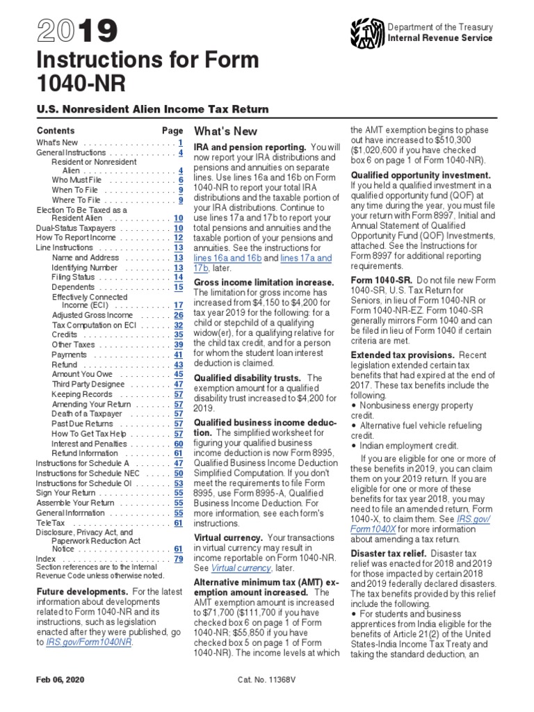 Instructions For Form 1040-NR: What's New | PDF | Withholding Tax ...