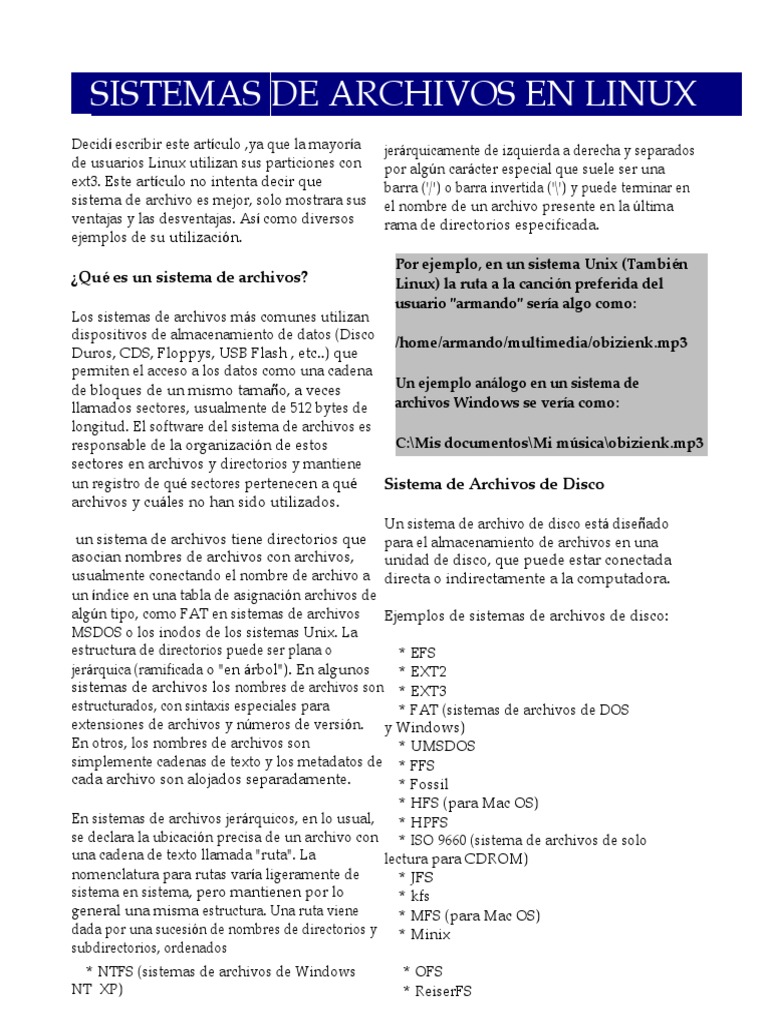 Sistemas de Archivos en Linux | PDF | Arquitectura de Computadores ...