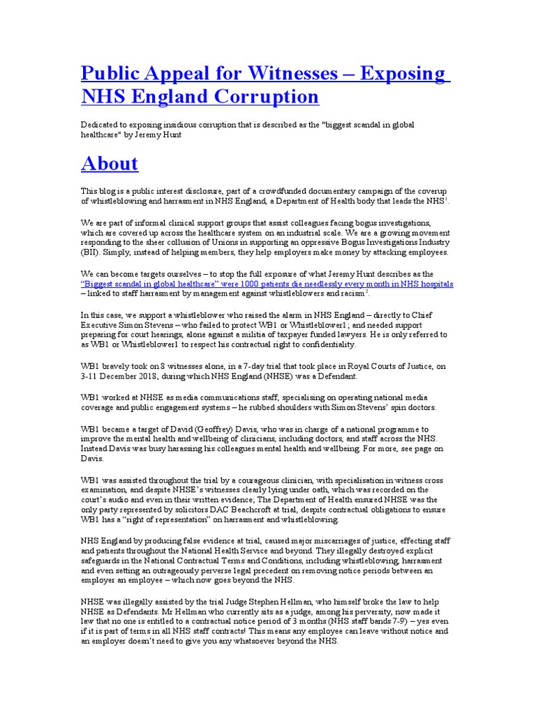 Exposing NHS England Whistleblower Abuse | PDF | Whistleblower ...