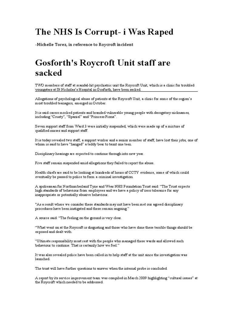 The NHS Is Corrupt-I Was Raped: - Michelle Torez, in Reference To ...