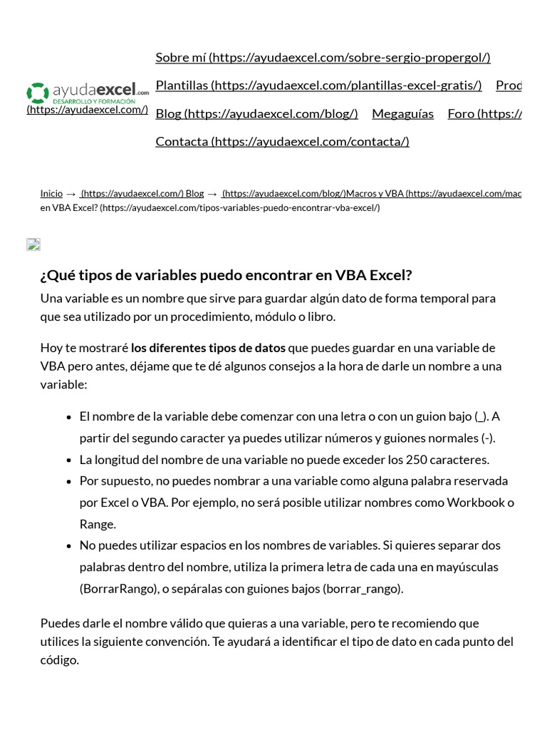 ¿Qué Tipos de Variables Puedo Encontrar en VBA Excel | PDF | Variable (informática) | Tipo de datos