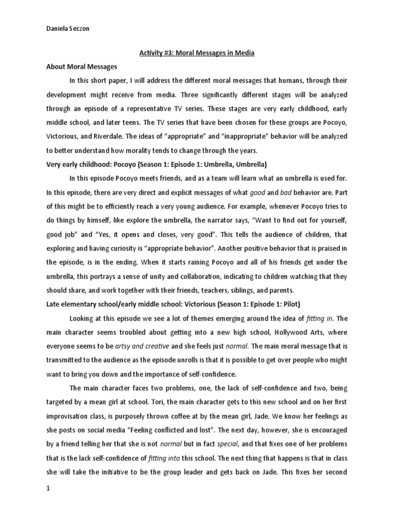 Activity #3: Moral Messages in Media About Moral Messages: Daniela ...