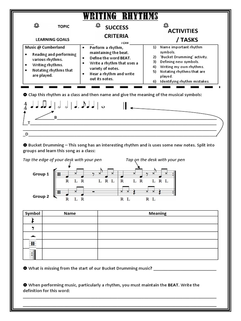 Year 7 Unit 1 - Lesson 6 - Writing Rhythms PDF | PDF | Rhythm | Sound