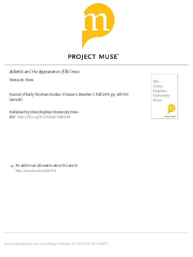 Askesis and The Appearance of Holiness - Shaw | PDF | Asceticism | Virginity