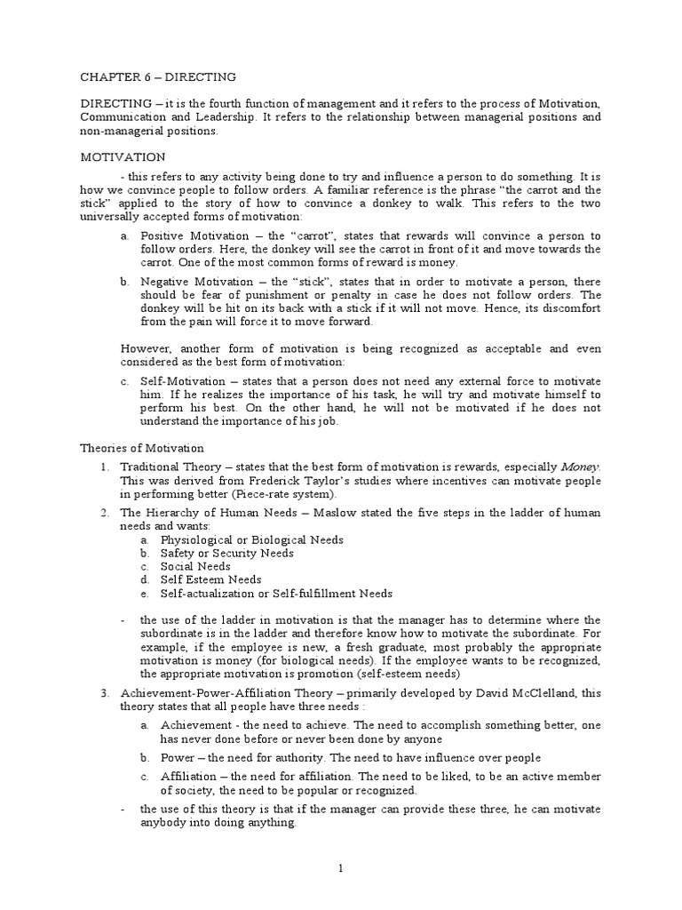 Directing in Management | PDF | Motivation | Motivational