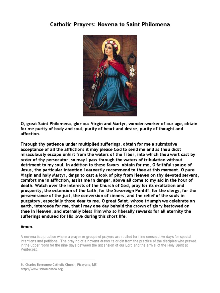 Catholic Prayers: Novena To Saint Philomena | PDF