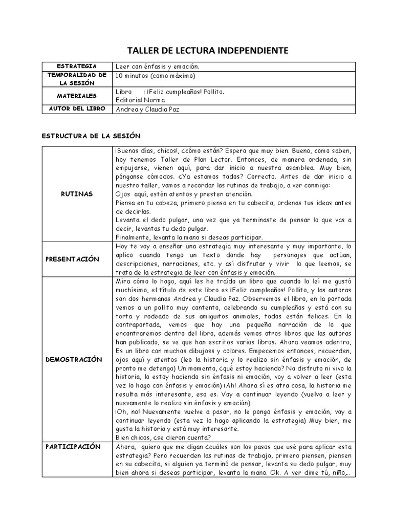 Taller de Lectura Independiente - Minilección | PDF