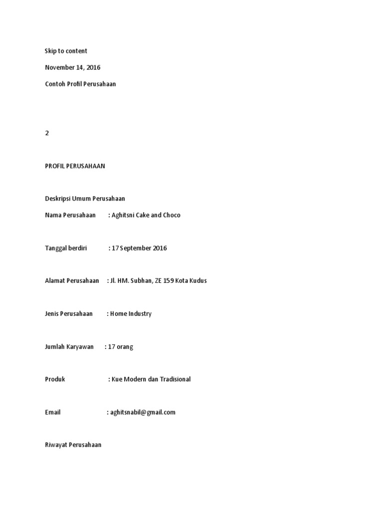 Contoh Profil Perusahaan | PDF