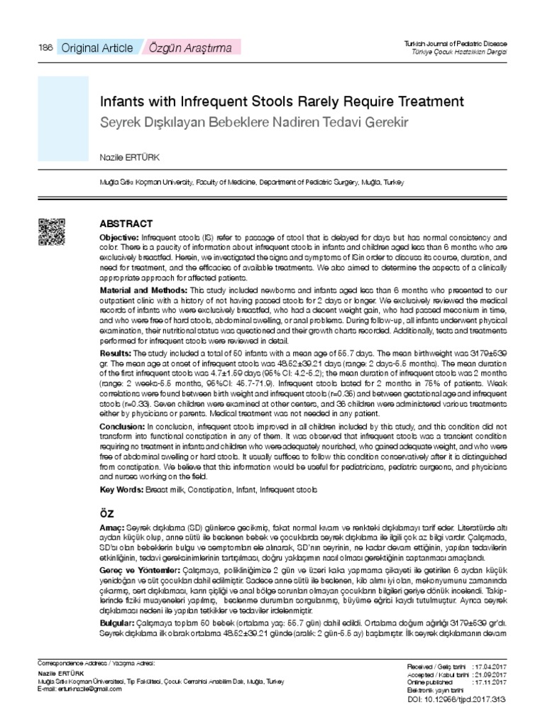 Infants With Infrequent Stools Rarely Require Treatment: Seyrek ...