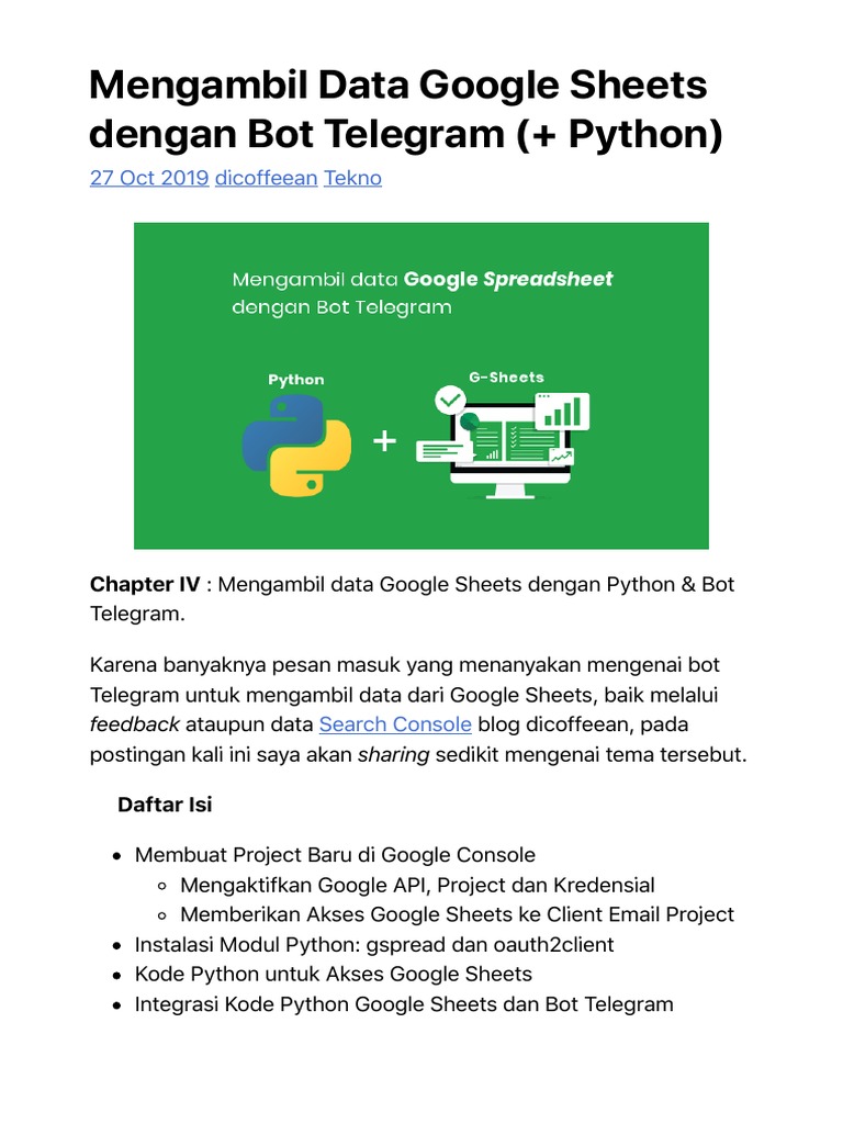 Mengambil Data Google Sheets Dengan Bot Telegram (+ Python) | PDF