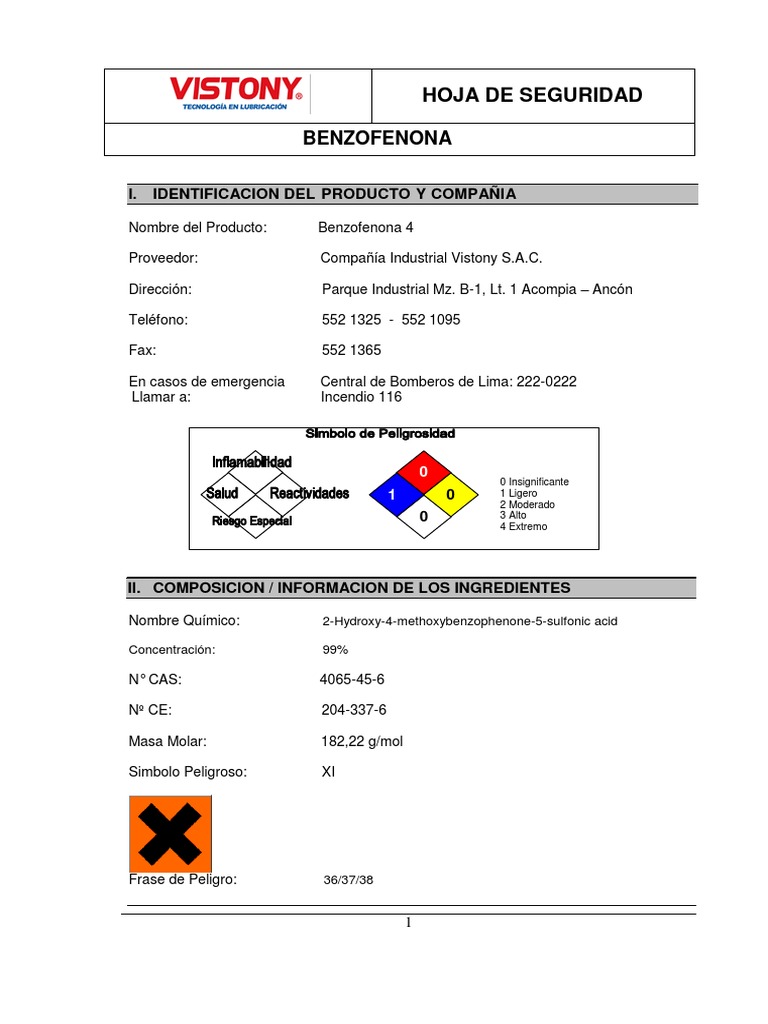 MSDS Benzofenona | PDF | Toxicidad | Agua