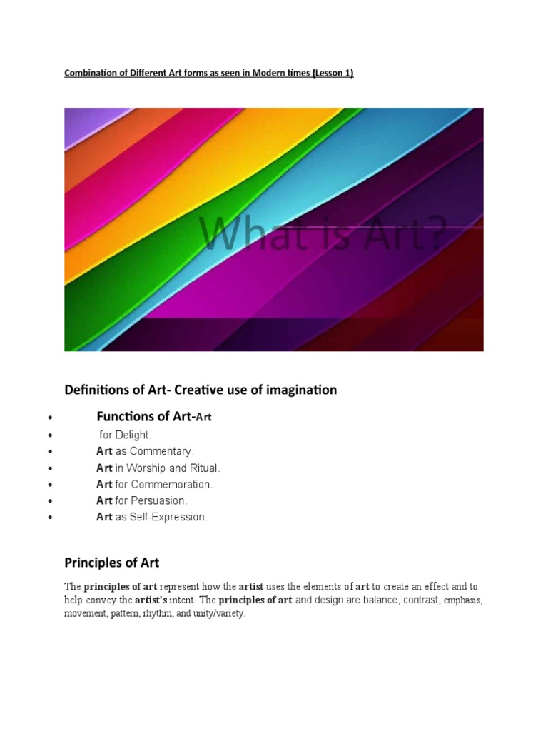 Combination of Different Art Forms As Seen in Modern Times ESSSON 1 ...