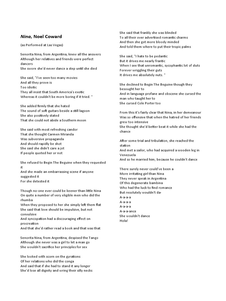 Nina, Lyrics, Noel Coward | PDF | Poetry
