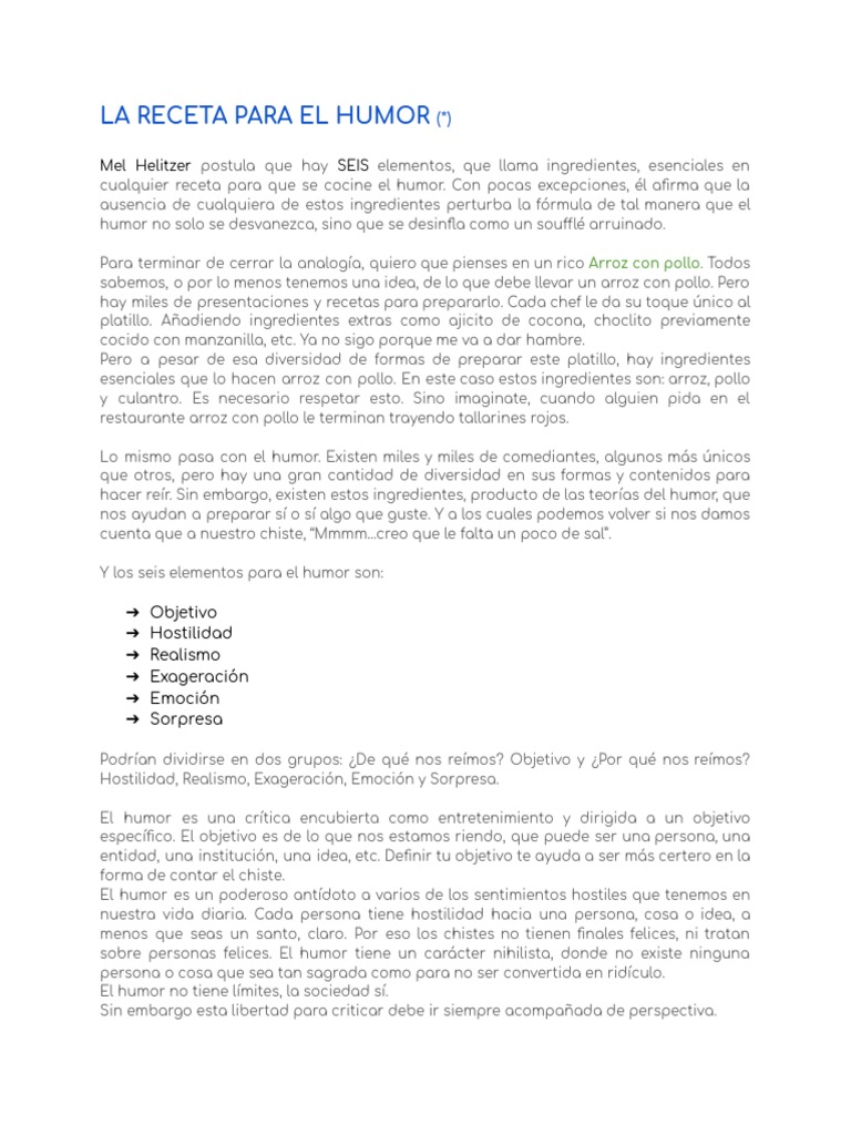 La Receta para El Humor - Mel Helitzer PDF | PDF | Humor | Realismo ...