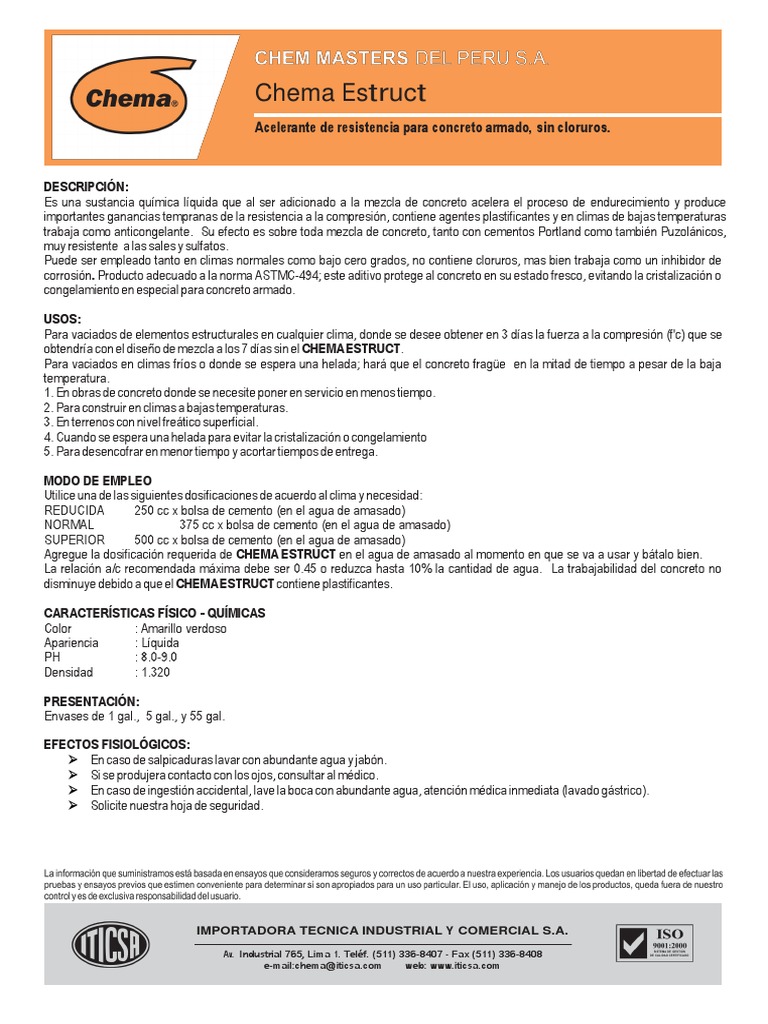 CHEMA ESTRUCT - Aditivo | PDF | Hormigón | Cemento
