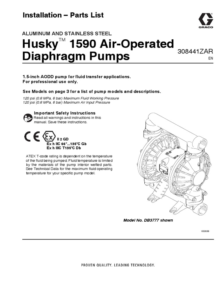 Husky 1590 Air-Operated Diaphragm Pumps: Installation - Parts List ...