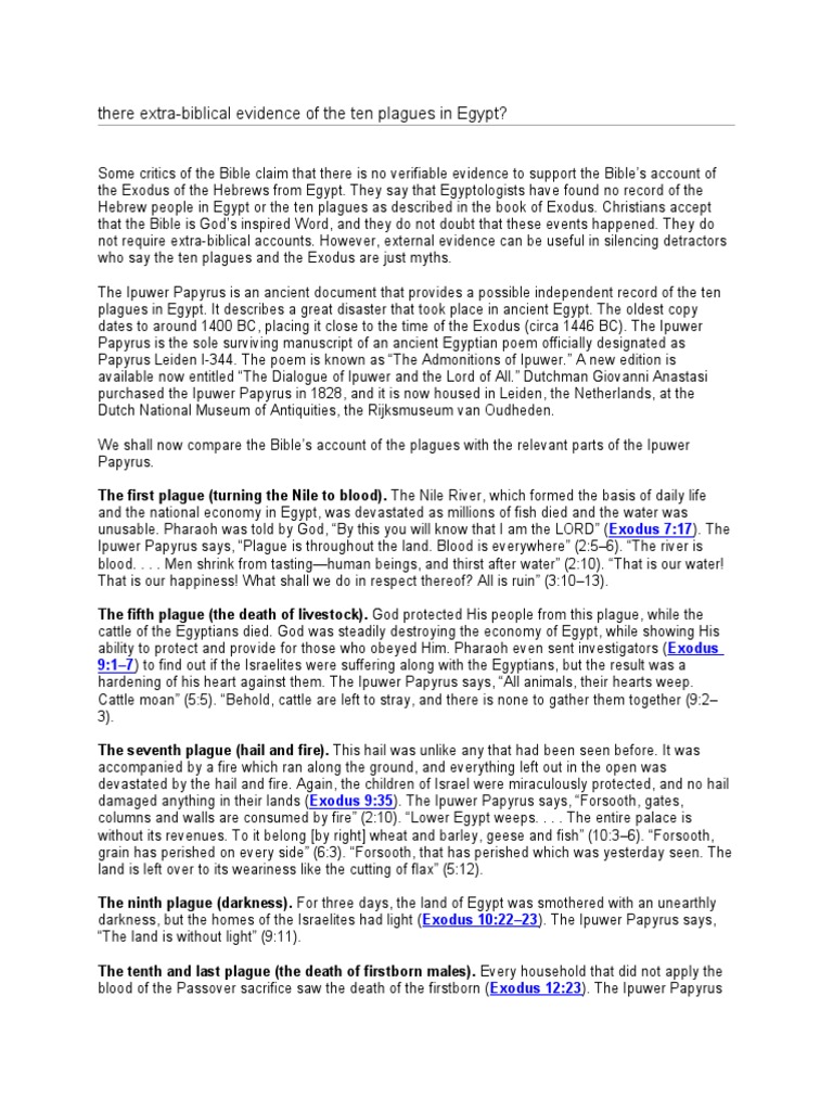 There Extra-Biblical Evidence of The Ten Plagues in Egypt?: Exodus 7:17 ...