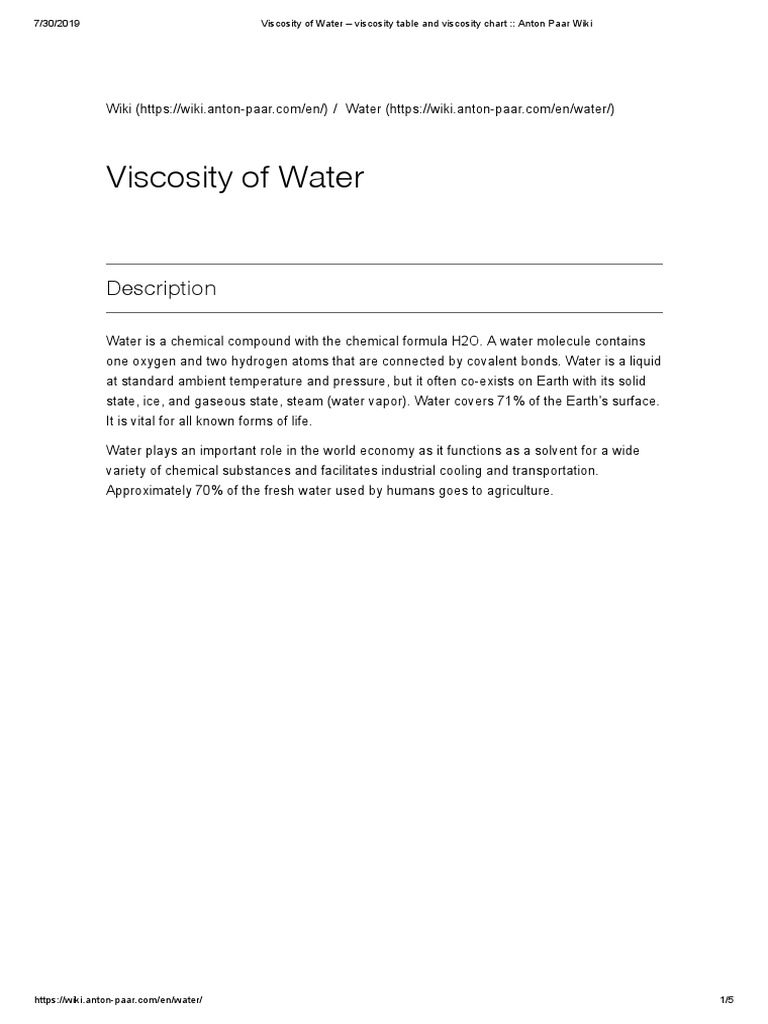 Viscosity of Water - Viscosity Table and Viscosity Chart - Anton Paar ...
