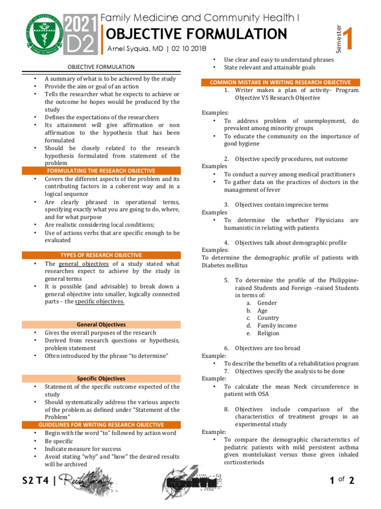 S2T4 FMCH Objective Formulation PDF | PDF | Physician | Caesarean Section