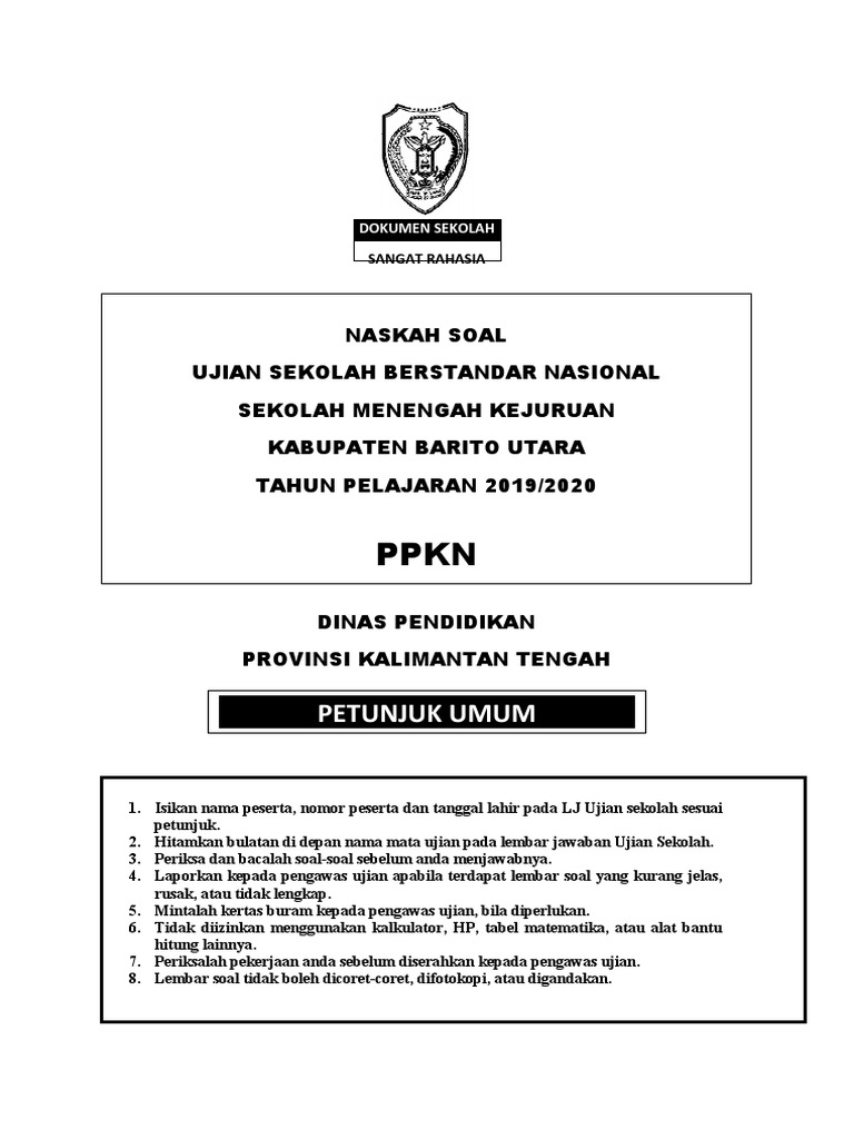 Soal Usbn PKN SMK 2019-2020 | PDF