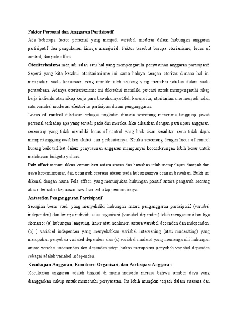 Faktor Personal dalam Anggaran Partisipatif | PDF