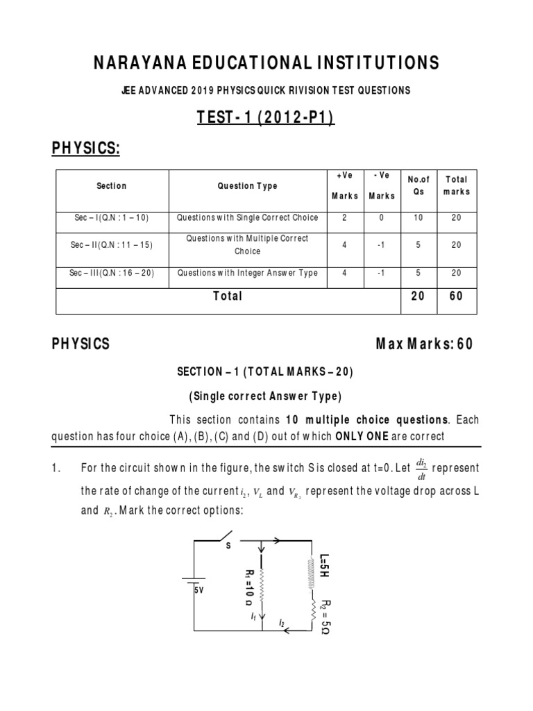 JEE Advanced 2019 Physics Test Questions | PDF | Temporal Rates | Quantity