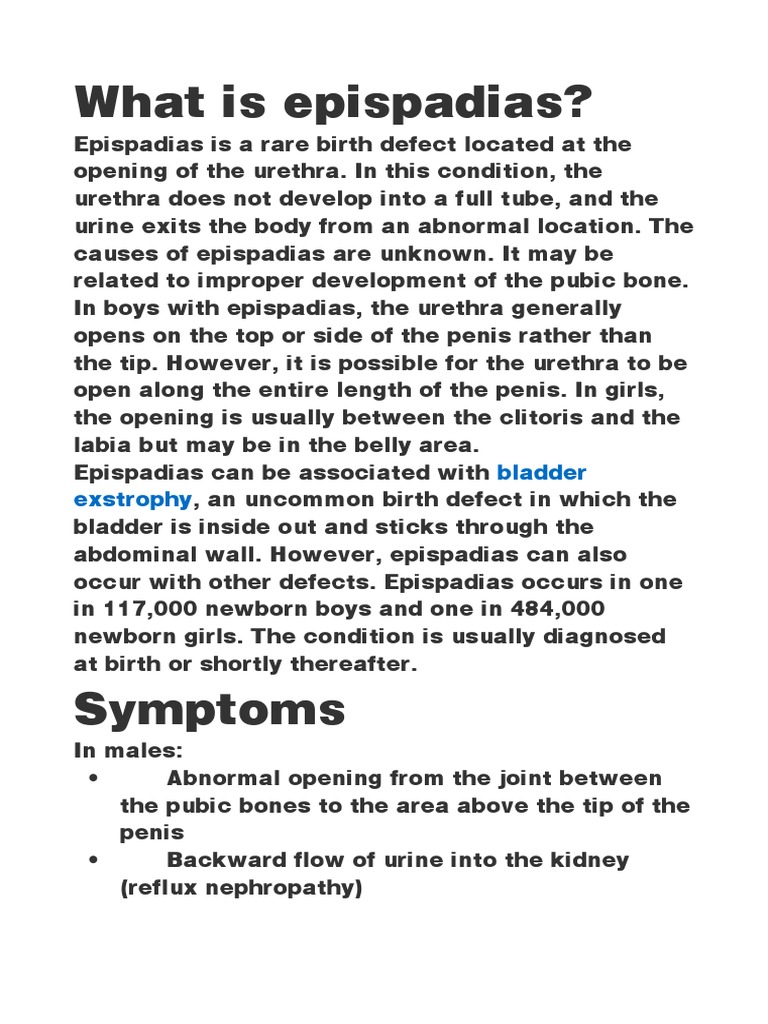 What Is Epispadias?: Bladder Exstrophy | PDF