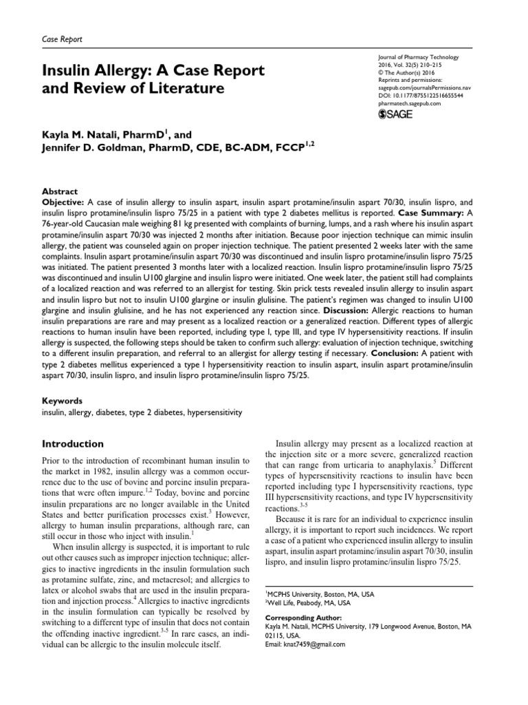 Insulin Allergy: A Case Report and Review of Literature | PDF | Allergy ...