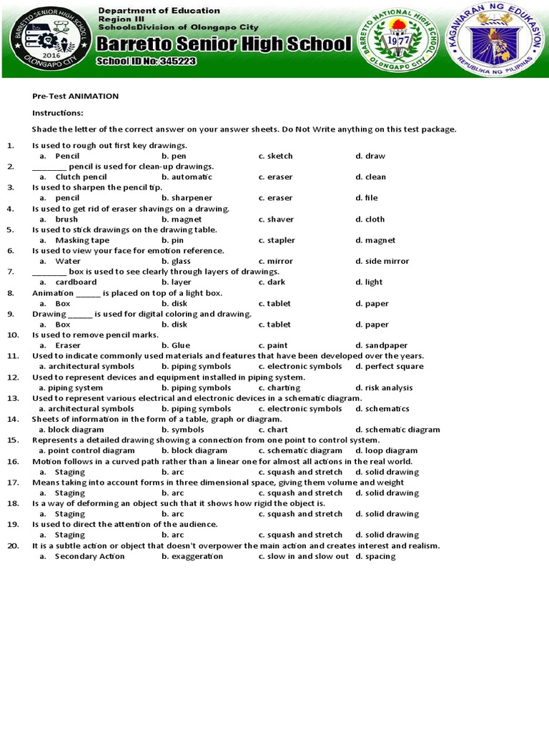 Pre-Test ANIMATION Instructions | PDF | Drawing | Pencil