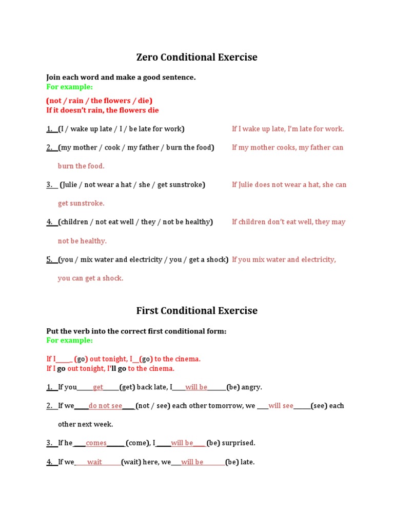 Zero and First Conditional Exercise (Done) | PDF