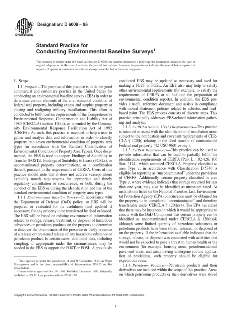 Conducting Environmental Baseline Surveys: Standard Practice For ...