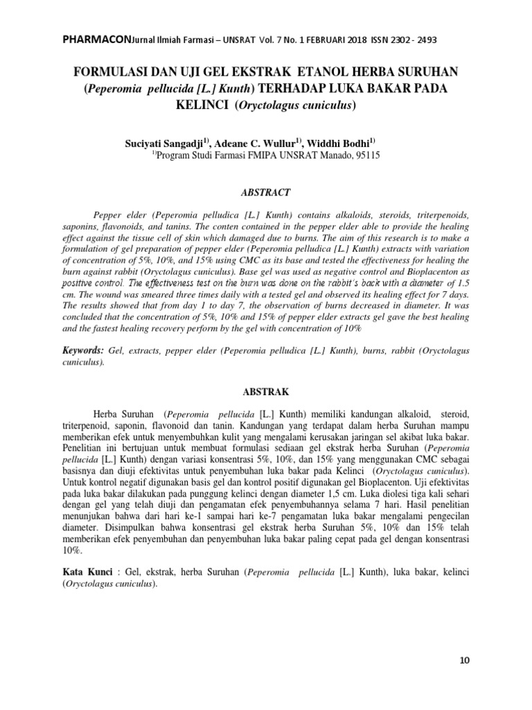Formulasi Dan Uji Gel Ekstrak Etanol Herba Suruhan PDF | PDF