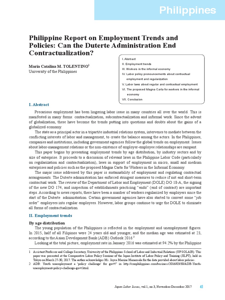 Philippines: Philippine Report On Employment Trends and Policies: Can ...
