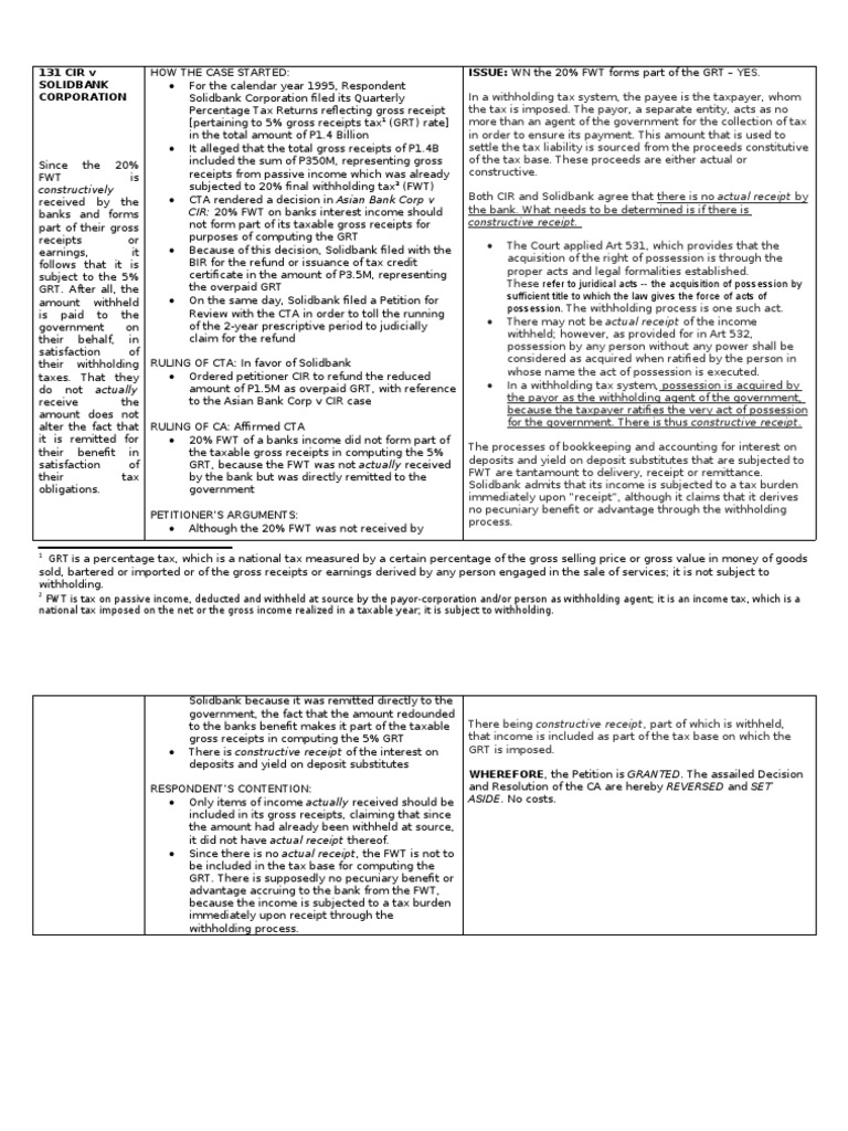 FWT Constructively Received Forms Part of Gross Receipts | PDF ...