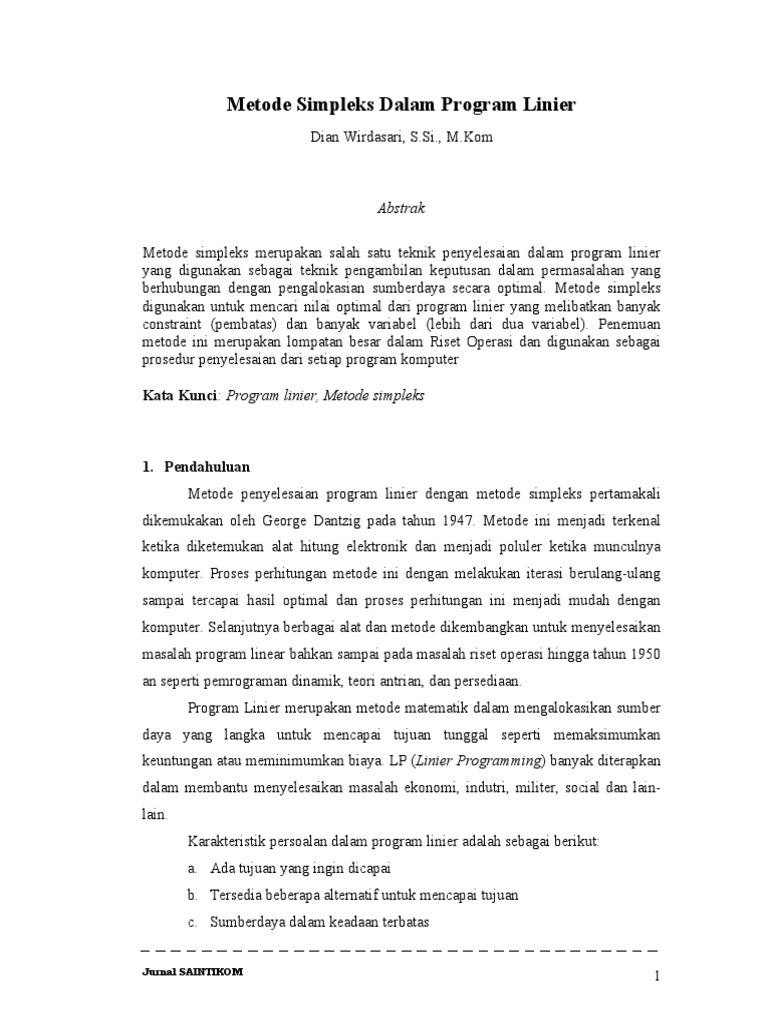 Jurnal4 DW Metode+Simpleks+Dalam+Linier+Programming | PDF