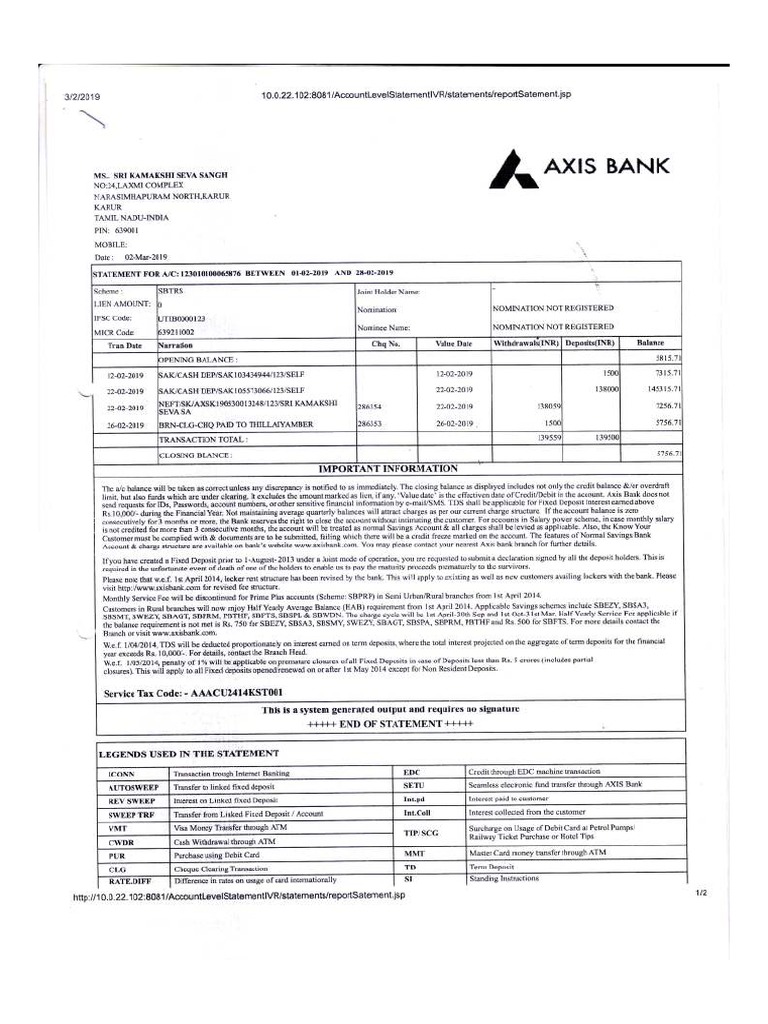 Axis Bank Statement | PDF
